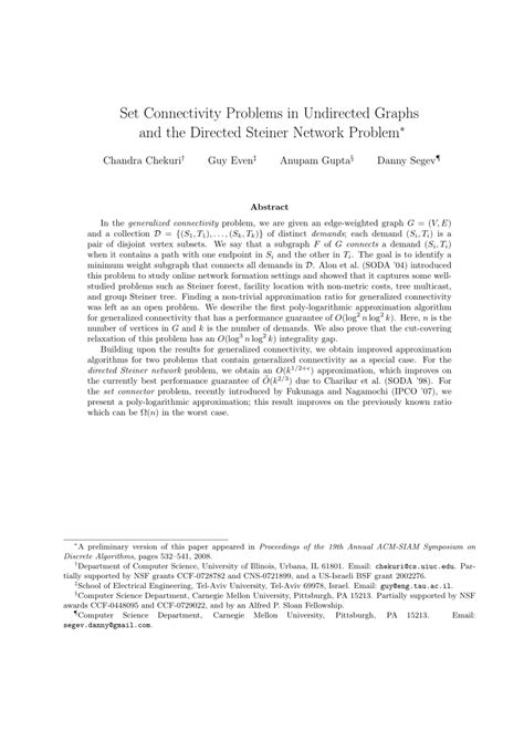 Pdf Set Connectivity Problems In Undirected Graphs And The Directed Steiner Network Problem