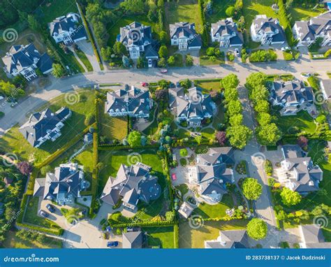 Aerial Of New Construction Luxury Residential Neighborhood Street