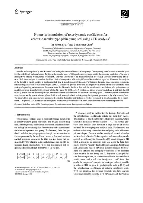 Pdf Numerical Simulation Of Rotordynamic Coefficients For Eccentric