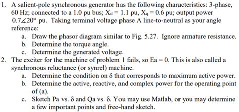 Solved 1 A Salient Pole Synchronous Generator Has The