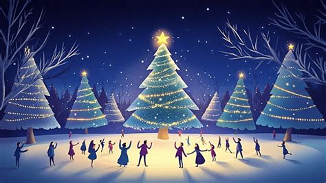 Cartoon Christmas Night Dance Background Cartoon Christmas Eve Art
