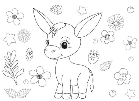 Esquisse De Livre De Coloriage âne Vecteur Isolé Vecteur Premium