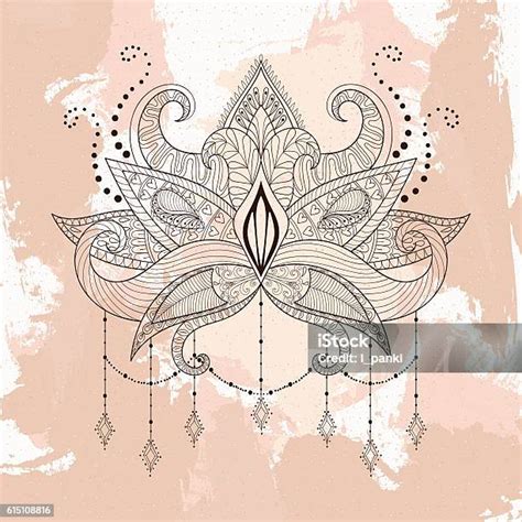 Boho Ornamental Lotus Flower Henna Tattoo Design Stock Illustration