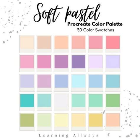 Procreate Color Palette Digital Color Swatches Hex Codes Pastel Soft Light Colors Instant