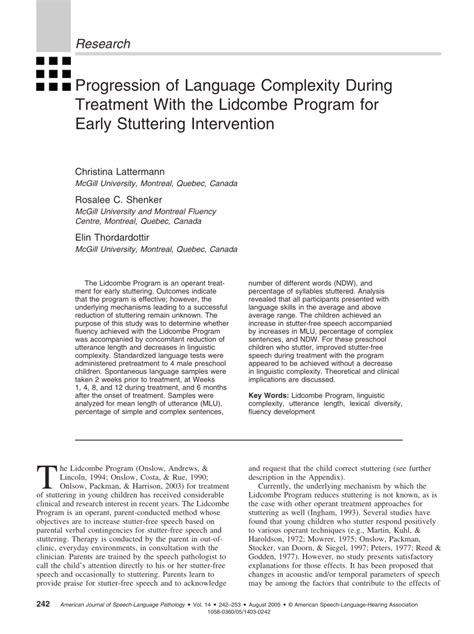 Pdf Progression Of Language Complexity During Treatment With The