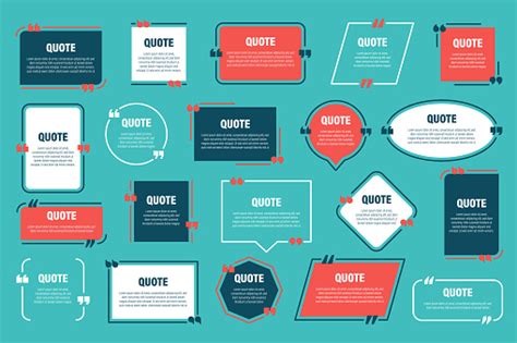 다양한 다채로운 고립 된 견적 프레임 세트 인용 표시가 있는 음성 거품입니다 빈 텍스트 상자 와 따옴표입니다 블로그 게시물 템플릿입니다 벡터 일러스트레이션 상자에 대한 스톡