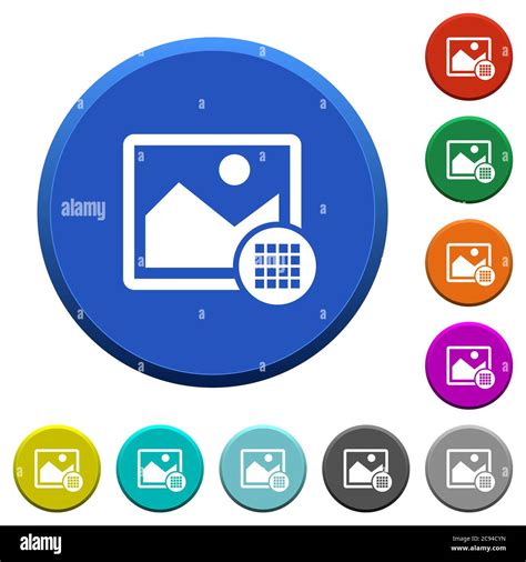 Image Color Palette Round Color Beveled Buttons With Smooth Surfaces And Flat White Icons Stock