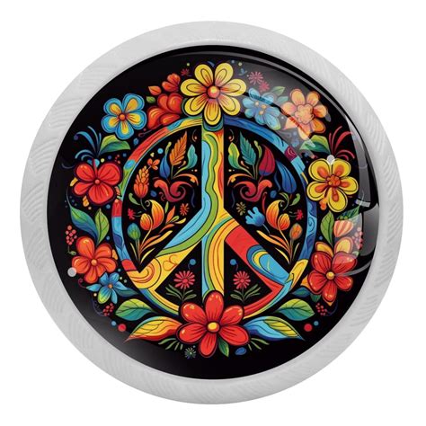 Peace Sign Pattern 4pcs Cabinet Knobs Pulls Fluorescent Drawer Handle