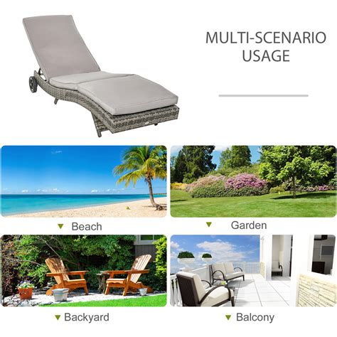 Outsunny Grey Rattan Sun Lounger With Wheels Homebase