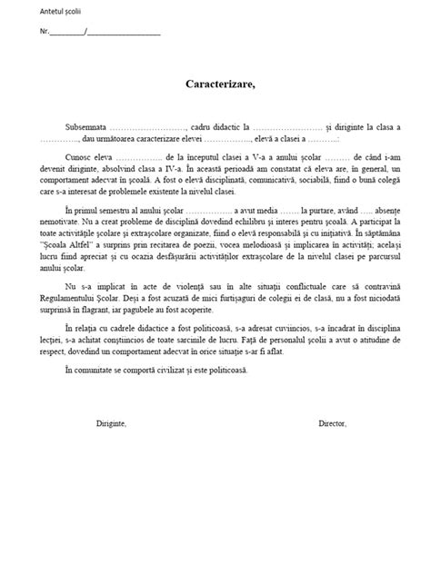 Caracterizare Elev Pdf