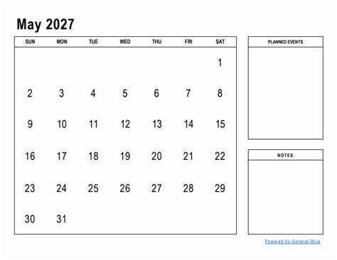 May 2027 Monthly Calendar Pdf Word Excel