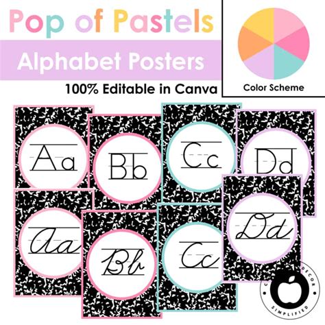 Alphabet Posters Classroom Decor Canva Editable Composition Notebook