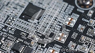 Graphics Card GPU Circuit Board Capacitors And Fuses Microchip And Transistor Processor CPU