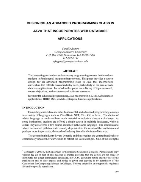 Pdf Designing An Advanced Programming Class In Java That Incorporates