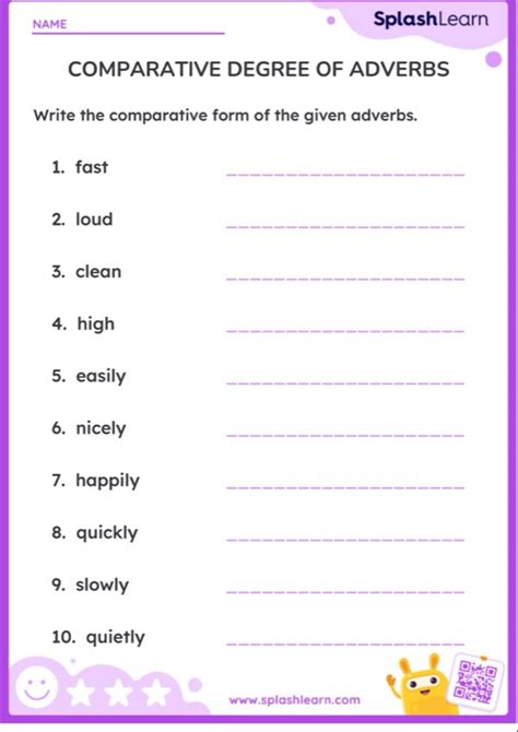 Comparative Degree Of Adverbs — Printable Ela Worksheet Worksheets