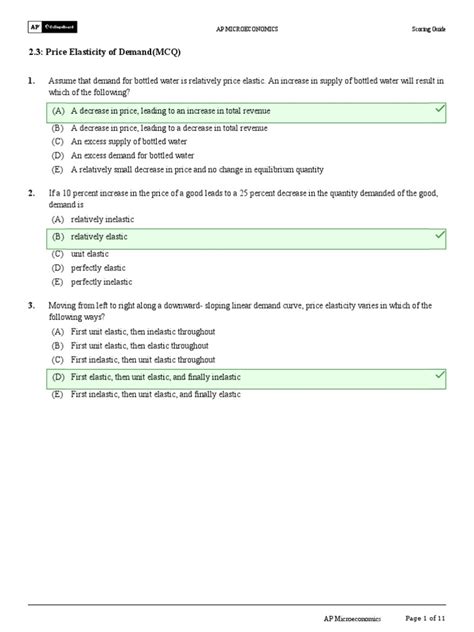 2 3 price elasticity of demand mcq ap microeconomics scoring guide