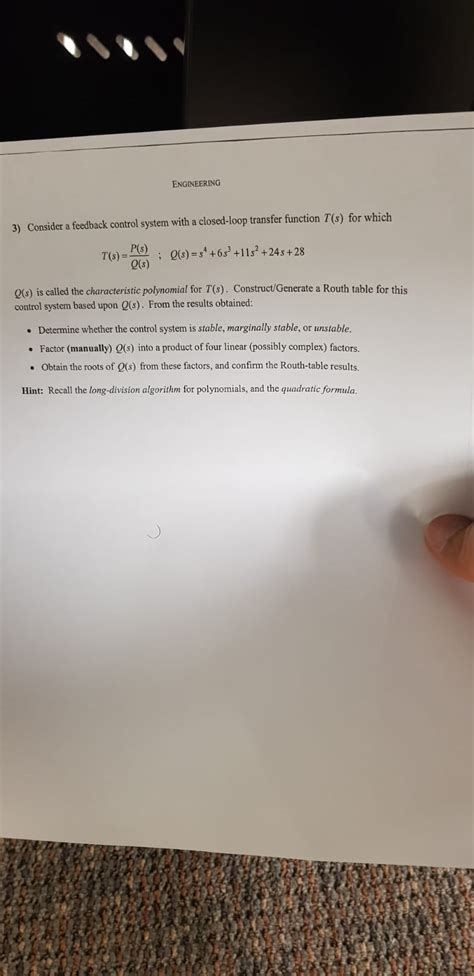 Solved ENGINEERING Consider A Feedback Control System Chegg