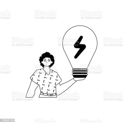 남자는 가벼운 전구를 들고 있습니다 추정 개념 해적판과 흰색 선형 스타일 트렌디한 스타일 벡터 일러스트레이션 3차원 형태에 대한 스톡 벡터 아트 및 기타 이미지 Istock