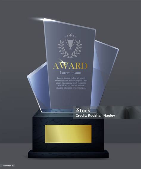 유리 수상 트로피 1등을 수여하기 위한 투명한 상품 템플릿 성취와 성공 보상을 위한 크리스탈 조각상 사실적인 3d 벡터 일러스트레이션 Championship에 대한 스톡
