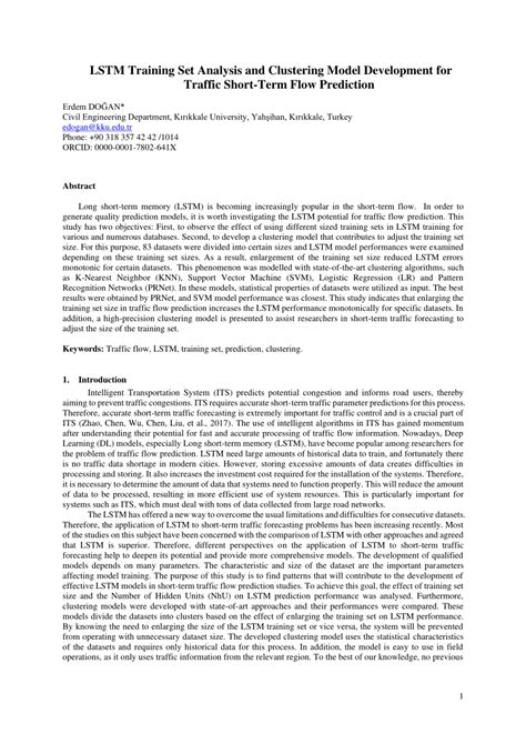 PDF LSTM Training Set Analysis And Clustering Model Development For Short Term Traffic Flow