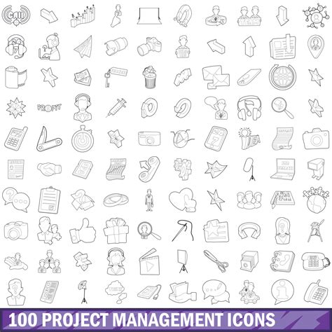 100 Project Management Icons Set Outline Style 8352144 Vector Art At
