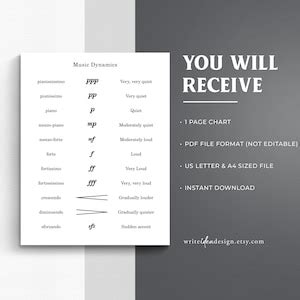 Printable Music Dynamics Chart Music Education Music Symbol Chart Music Classroom Etsy