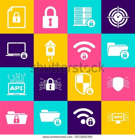 set computer api interface cyber security stock vector royalty free