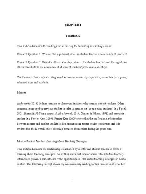 Chapter 4 Findings Pdf Mentorship Classroom Management