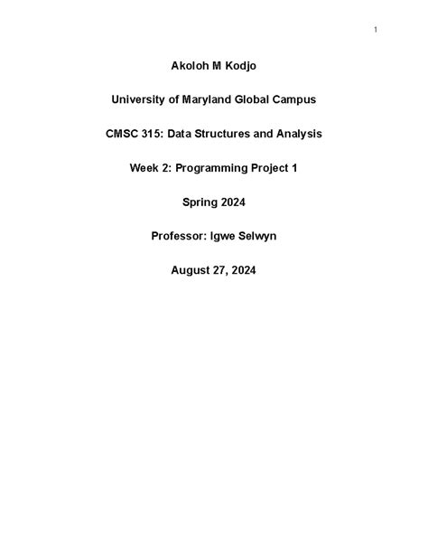 Cmsc 315 Spring 2024 Project 1 Documentation And Uml Class Diagram