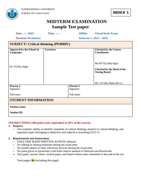 Critical Thinking Sample Midterm Test Since 2025 Pdf Argument