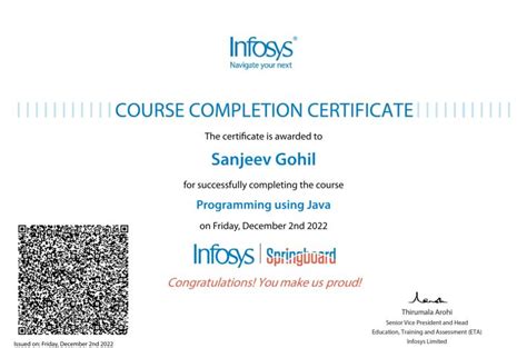 Sanjeev Gohil On Linkedin Completing A Java Course Which One Taken By The Infosys Springboard