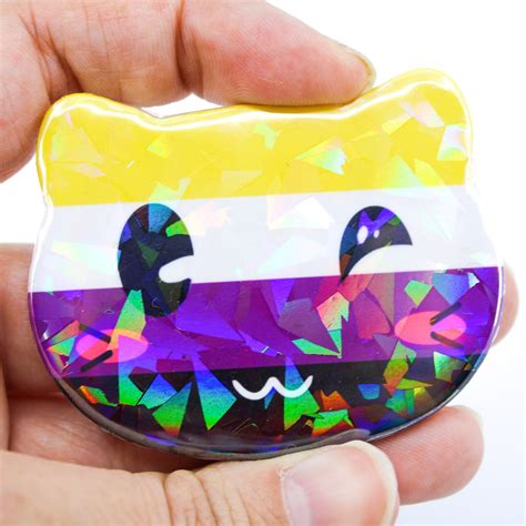 Nonbinary Pride Button Cat Kitty Pan Non Binary Gender Neutral Flag Pin Back Badge Button