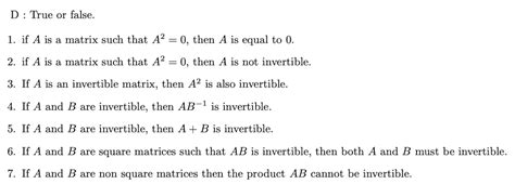 Solved D True Or False If A Is A Matrix Such That Chegg Com