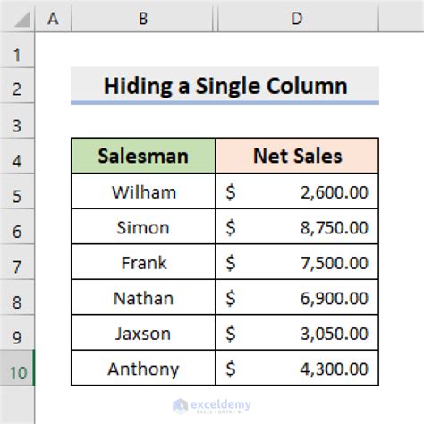 Excel Vba To Hide Columns Based On Criteria 6 Useful Examples