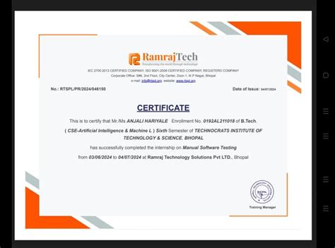 Manual Software Testing Internship Completed Anjali Hariyale