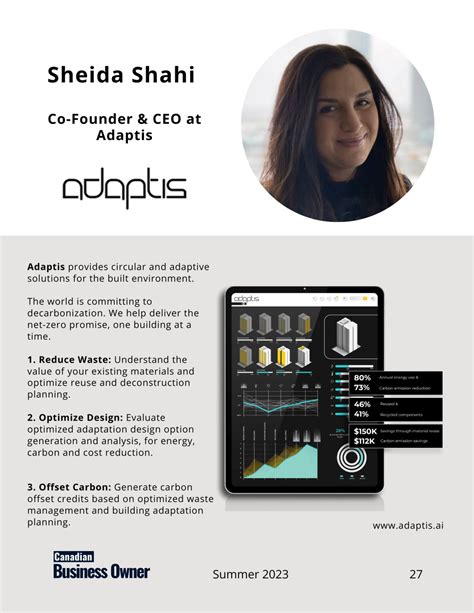 Meet Sheida Shahi Co Founder And Ceo At Adaptis Featured In Canadian Business Owner Magazine