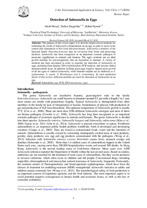 Pdf Detection Of Salmonella In Eggs