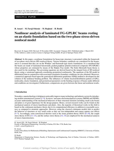 Nonlinear Analysis Of Laminated Fg Gplrc Beams Resting On An Elastic Foundation Based On The Two
