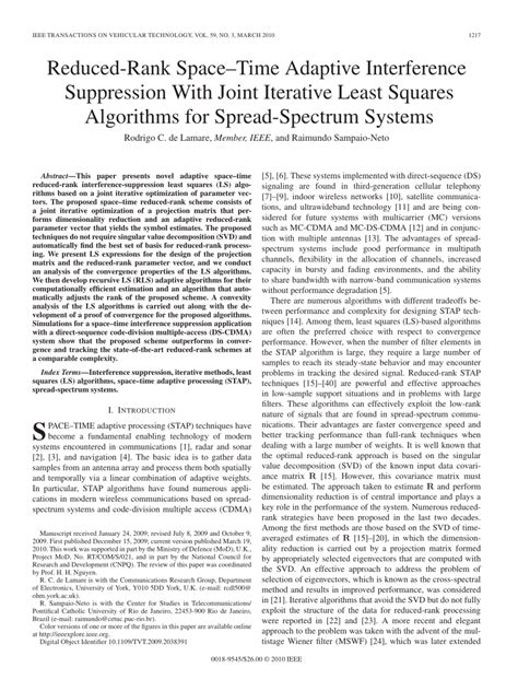 pdf reduced rank space time adaptive interference suppression with