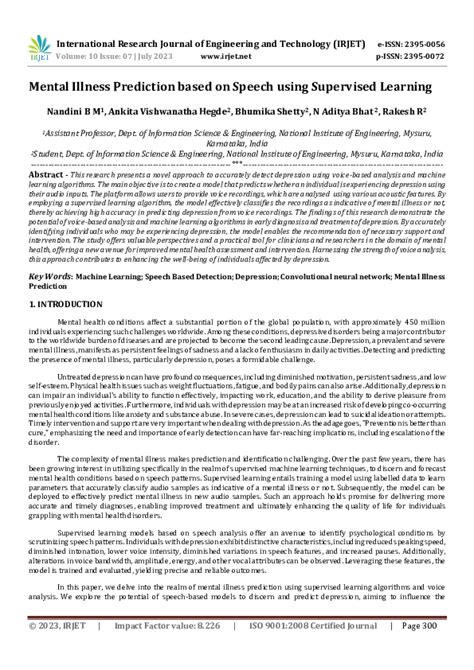 Pdf Mental Illness Prediction Based On Speech Using Supervised Learning