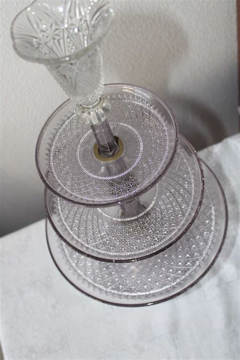 Fruteira Vidro Lapidado Alexandrit 3 Andares Rosca Bronze Sec Xix