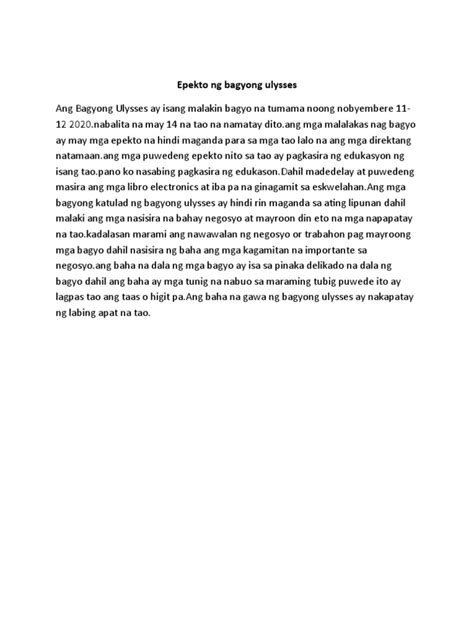 Epekto Ng Bagyong Ulysses Pdf