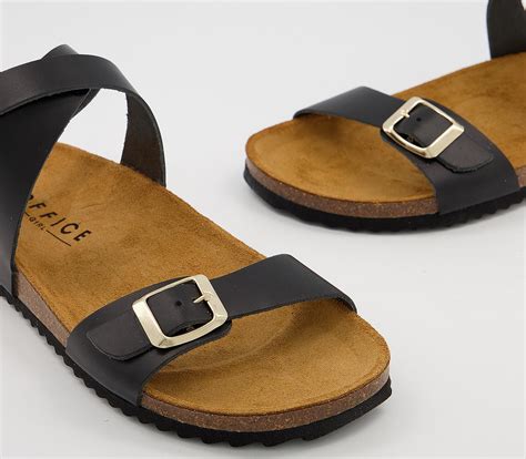 Office Skala Footbed Sandals Black Leather Womens Sandals