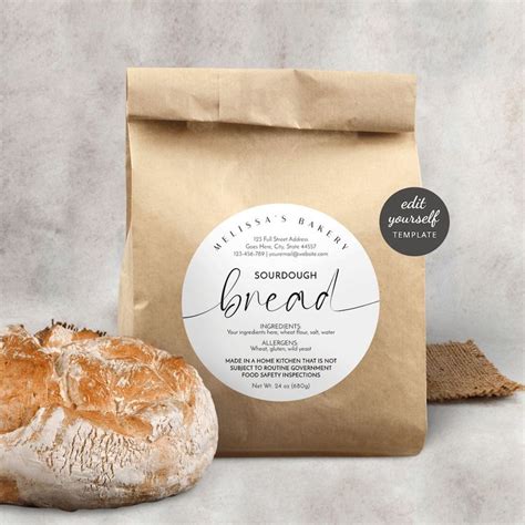 Custom Bread Labels Template Minimalist Sourdough Food License