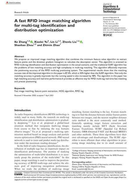 Pdf A Fast Rfid Image Matching Algorithm For Multi Tag Identification