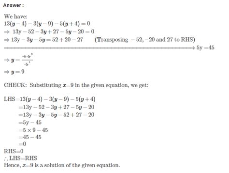 Linear Equations In One Variable RS Aggarwal Class Solutions CBSE Maths