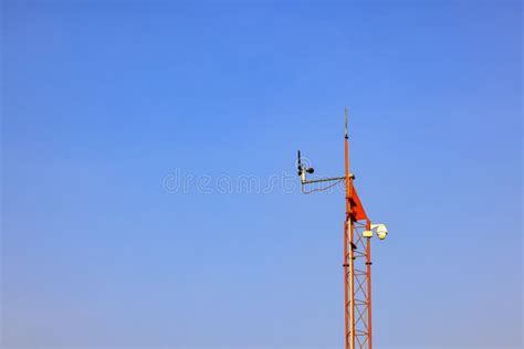 Wind Speed Measurement Or Anemometer On Red Pole At Small Weather