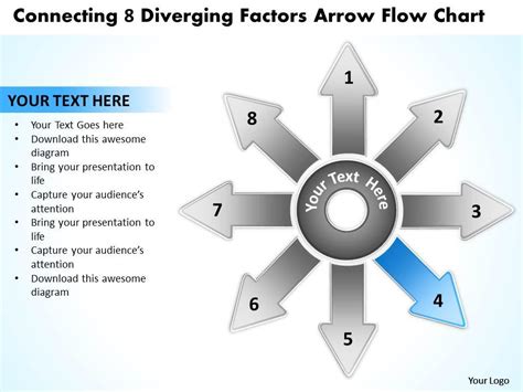 Connecting 8 Diverging Factors Arrow Flow Chart Circular Layout Diagram PowerPoint Templates