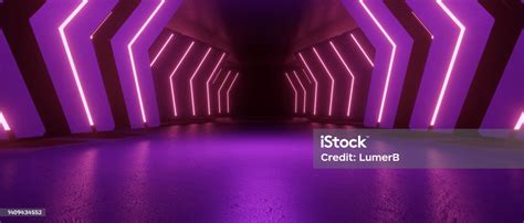 추상 최소 쇼룸 지하 캣워크 격납고 기술 배경 터널 복도 깊은 바이올렛 배너 배경 배경 화면 3d 렌더링 0명에 대한 스톡 사진 및 기타 이미지 Istock