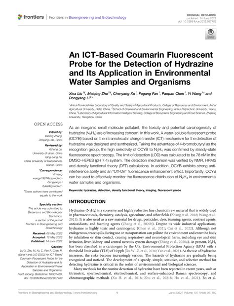 Pdf An Ict Based Coumarin Fluorescent Probe For The Detection Of Hydrazine And Its Application